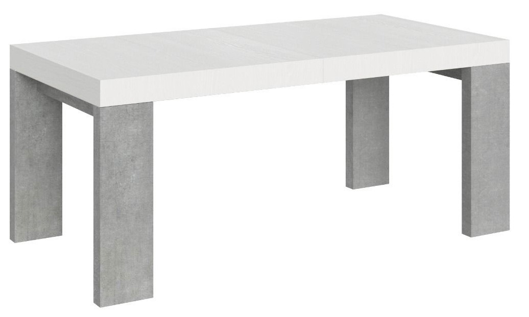 Mesa rectangular extensible blanca y gris cemento 180 a 440 cm Ribo-Soporte 4 pies | Leroy Merlin