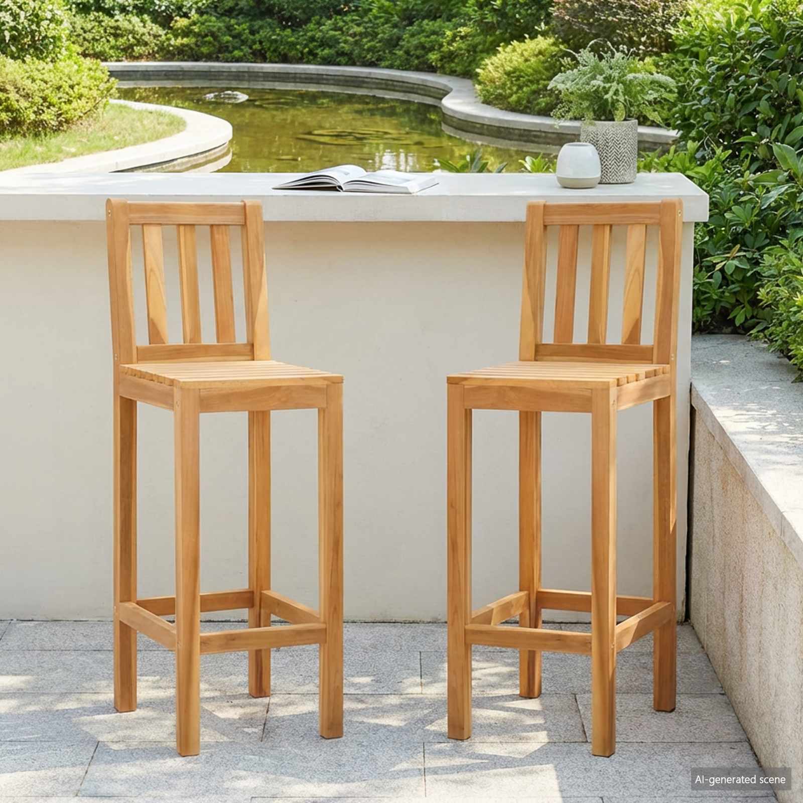 Taburete de bar 2 pcs Natural Madera de teca maciza | Leroy Merlin