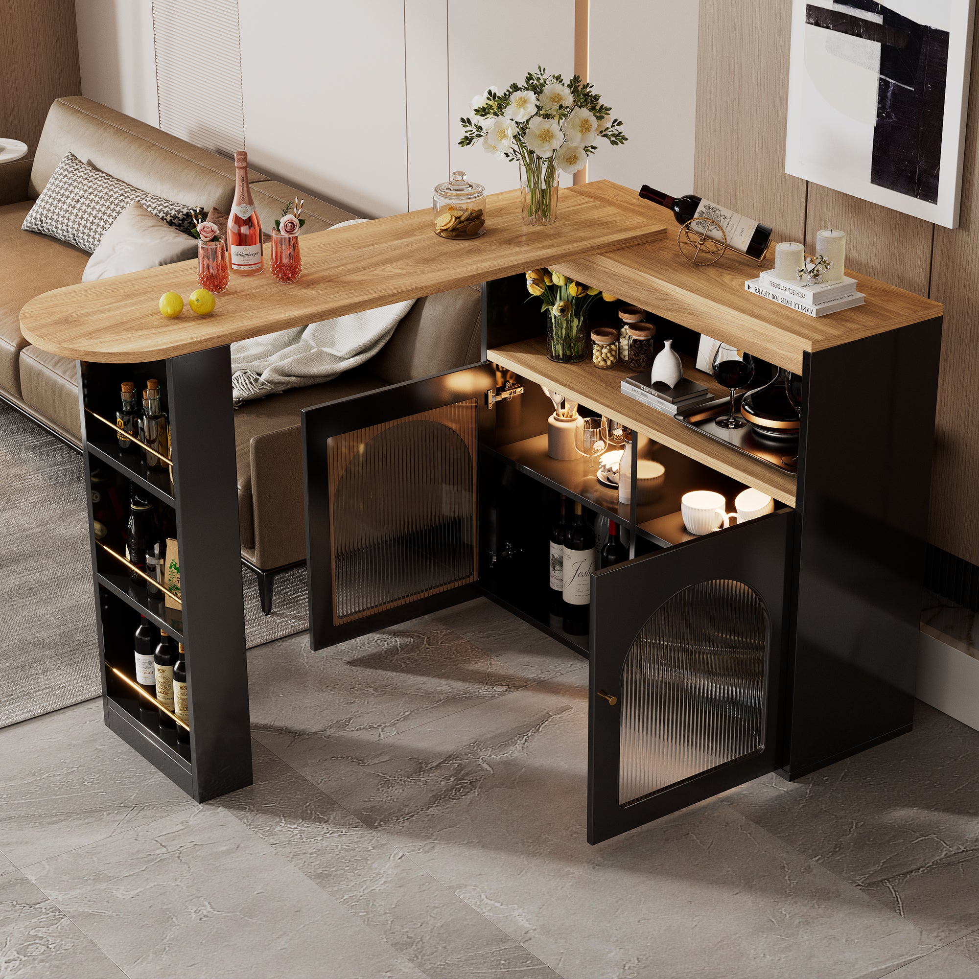 Buffet 138/193x39x105 cm Comptoir de bar extensible avec plateau ...