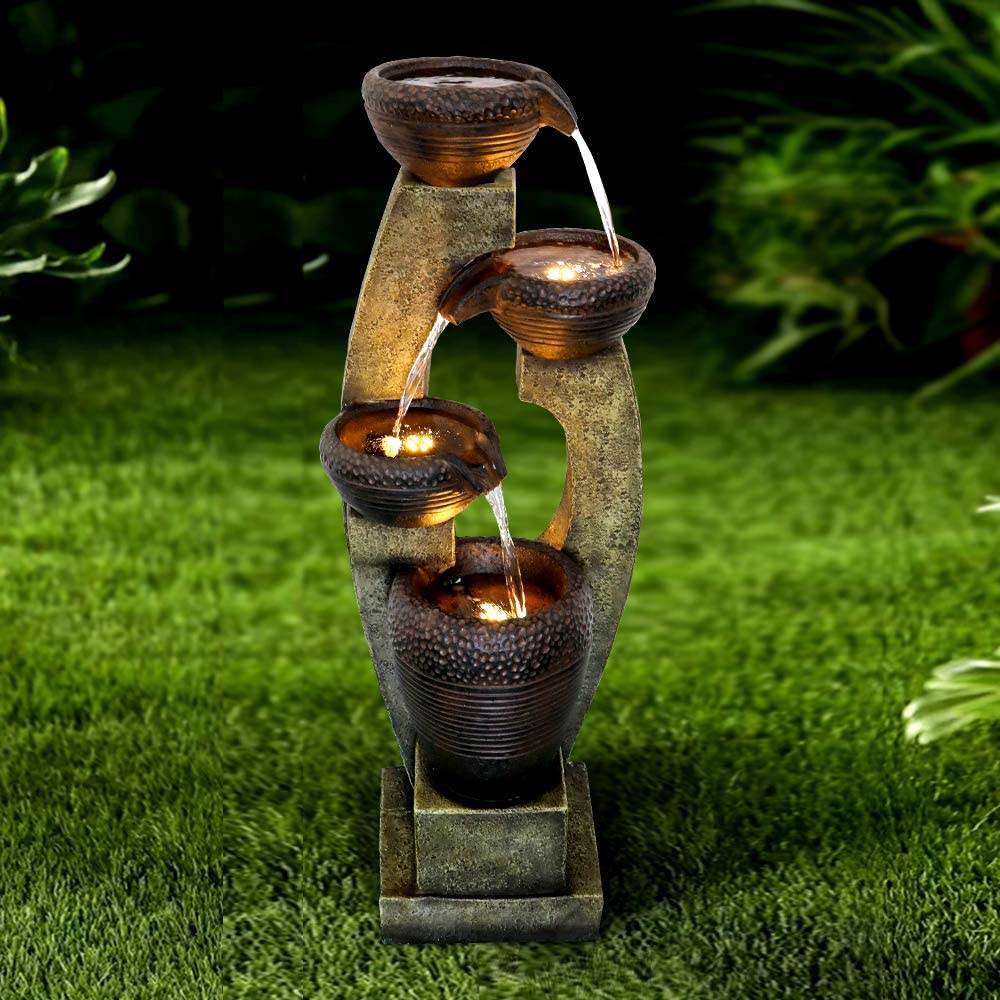 Fontaine de jardin moderne 100 cm avec cascade décorative, éclairage ...
