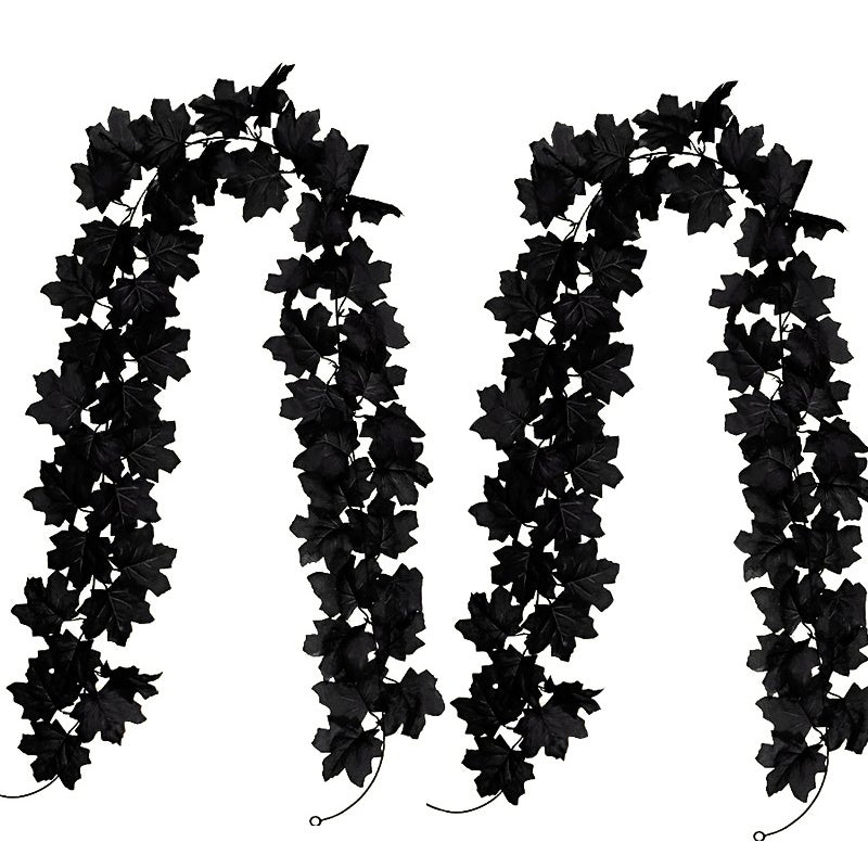 Corona de hojas negras, corona de Halloween, paquete de 2, corona artificial, corona de arce ...