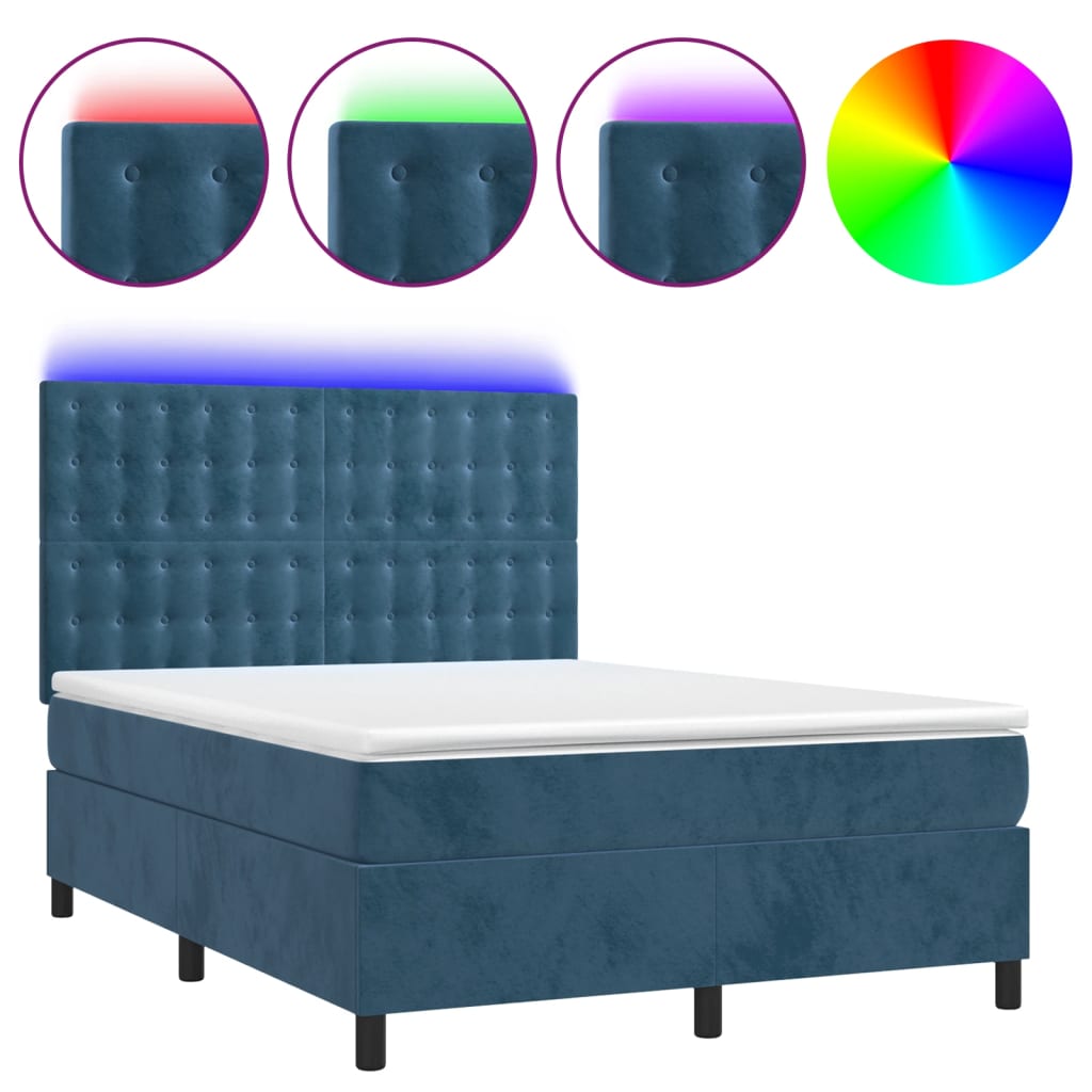 Lit boxspring avec matelas et LED velours bleu foncé 140x200 cm | Leroy ...