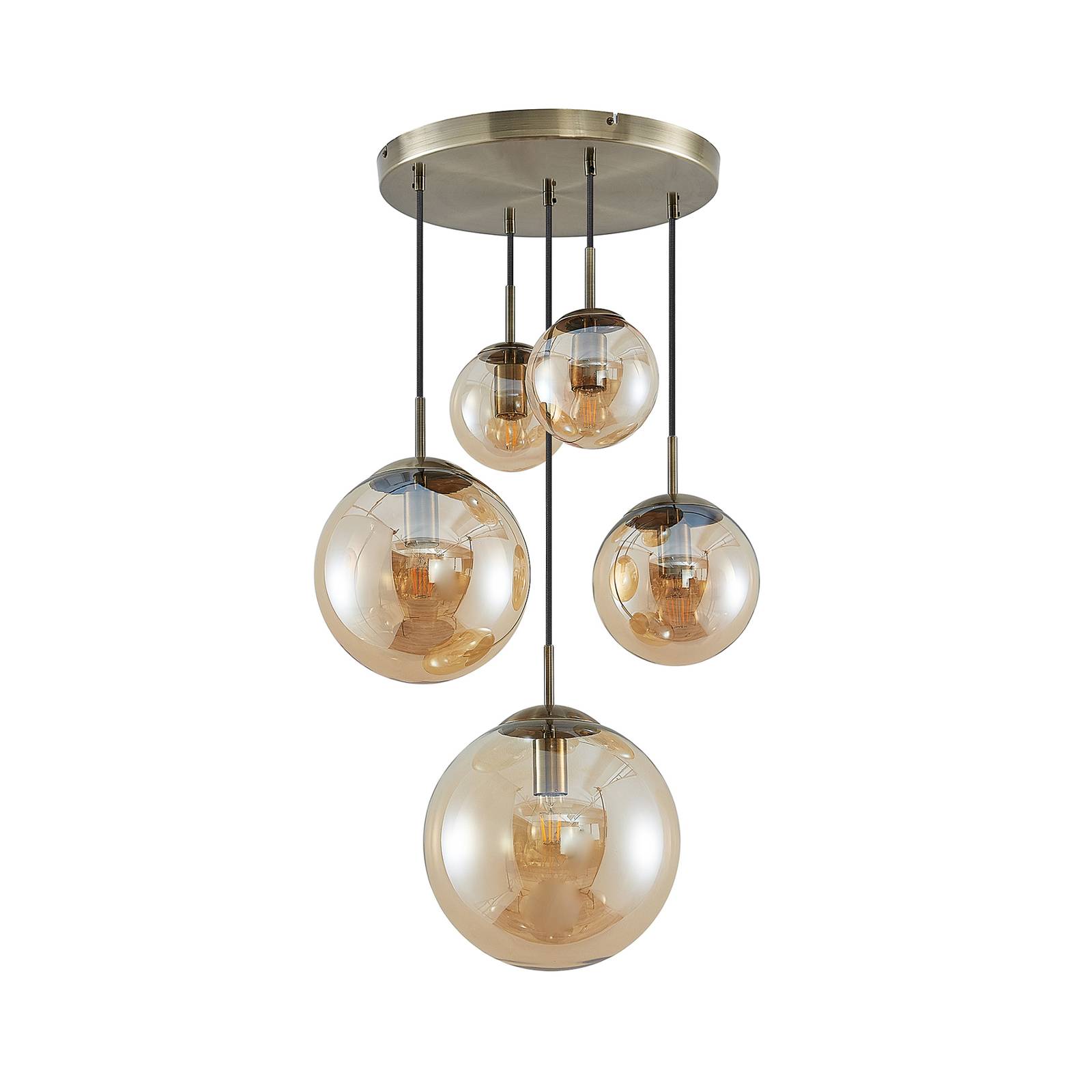Lindby suspension Teeja, amber, 5 lampes, Ø50cm, verre, E27, Suspension ...