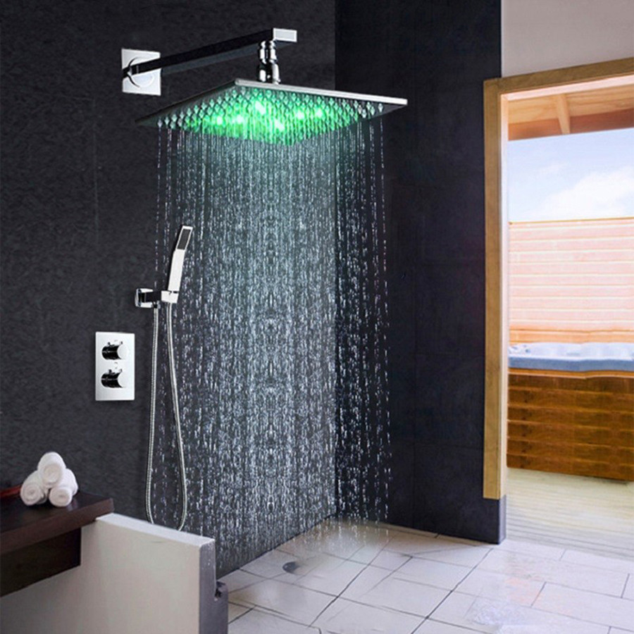 💡 Composition thermostatique de douche LED encastrée finition chrome ...