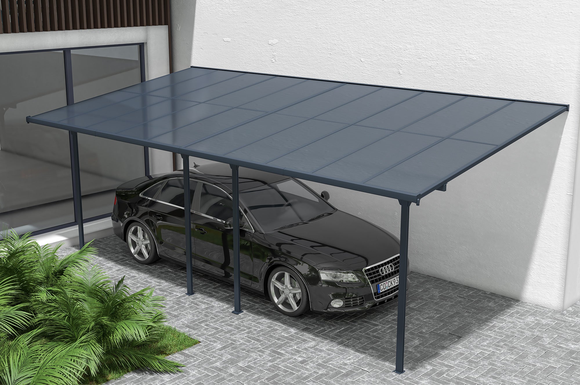 Pérgola/cochera adosada 18m² KLEO 600L300 aluminio Gris | Leroy Merlin