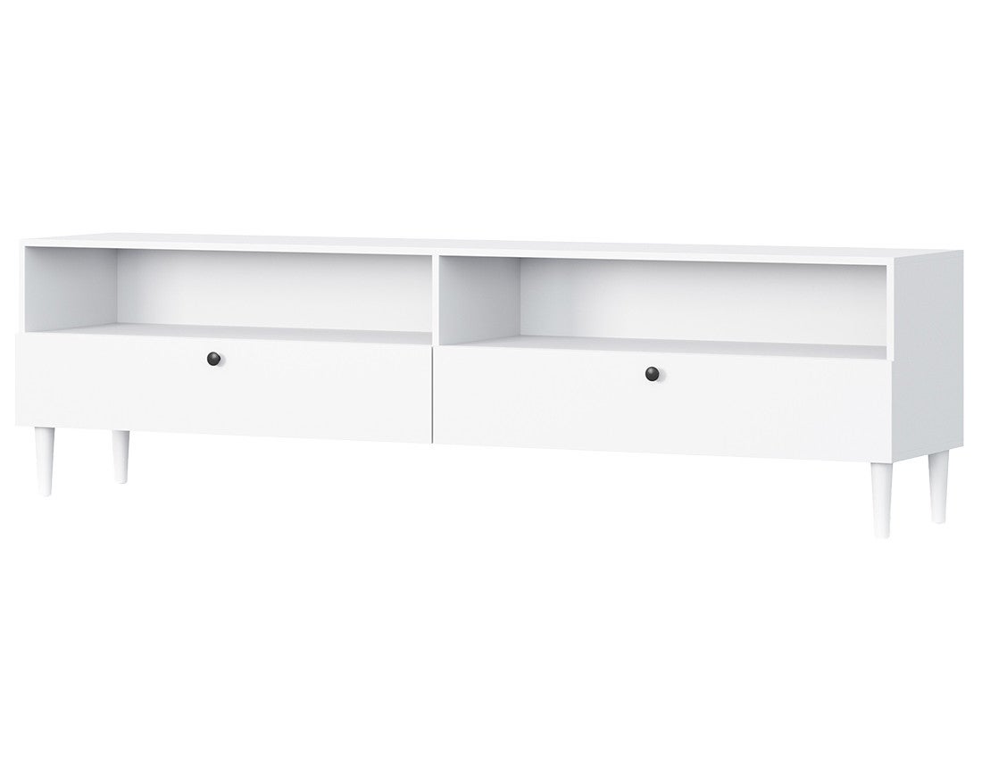 Meuble TV 2 tiroirs 2 niches 200cm blanc - GABY - Best Mobilier | Leroy ...