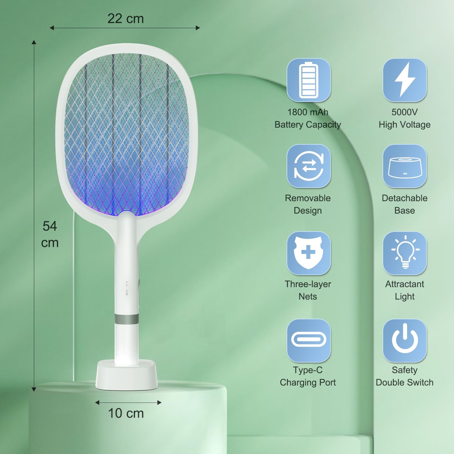 Matamoscas eléctrico de 5000 V, matamoscas, recargable por USB, con ...