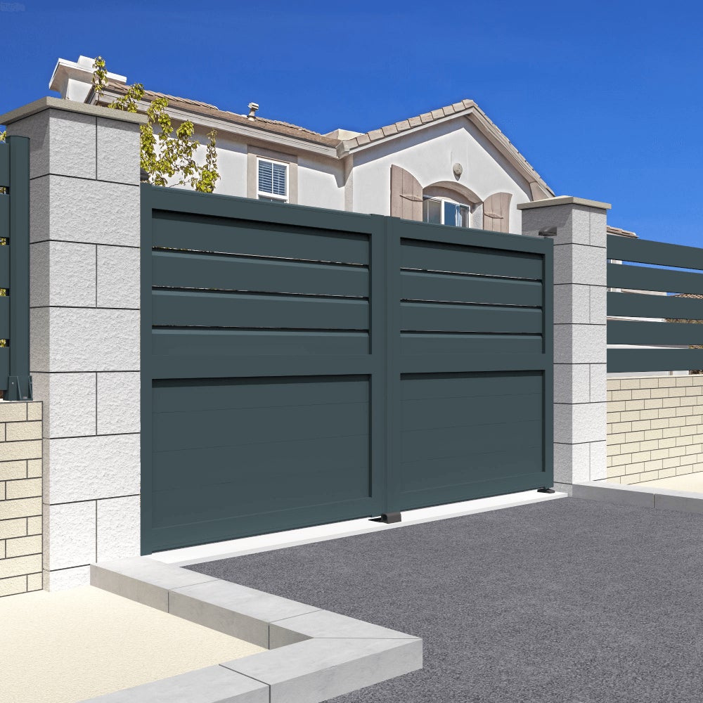 Portail double battant motorisé mixte L 3000 x H 1745 mm (Gris ...