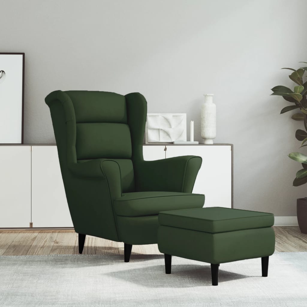 Fauteuil à oreilles avec tabouret vert foncé velours vidaXL | Leroy Merlin