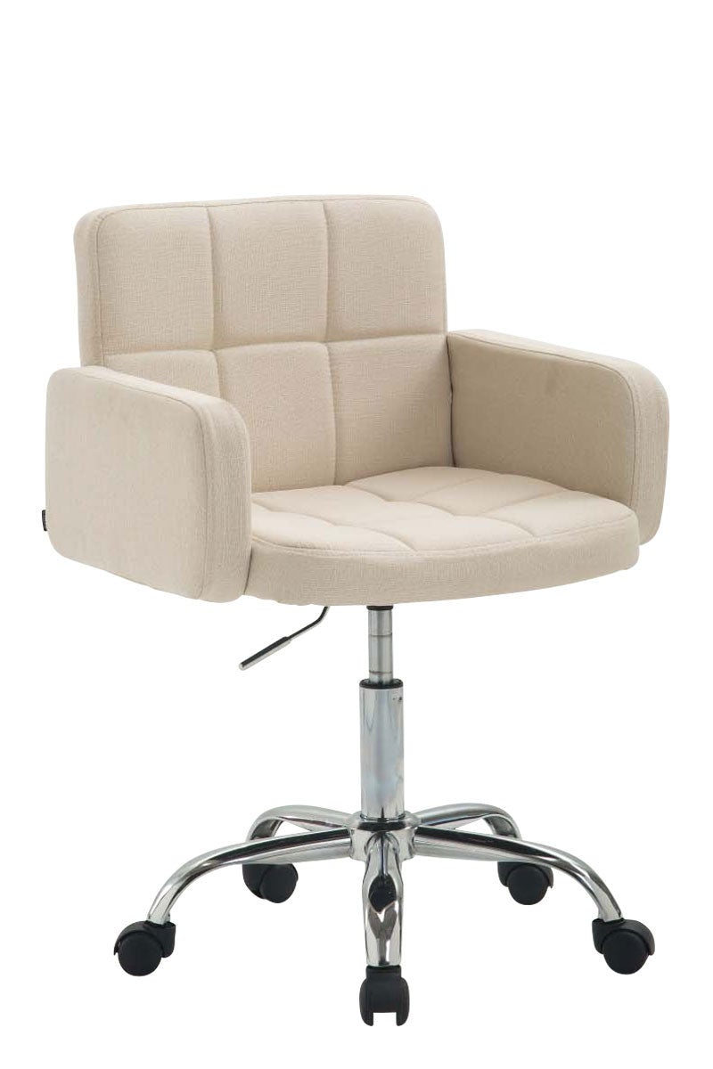 Silla de oficina/taburete de trabajo de tela color crema con 5 ruedas ...