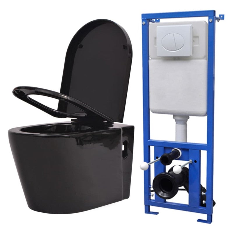 Toilette suspendue au mur avec réservoir caché Céramique Noir | Leroy ...