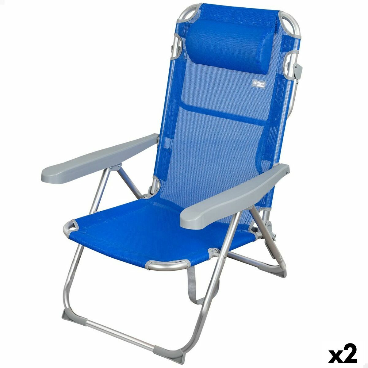 Silla de Playa Aktive Plegable Azul 48 x 90 x 60 cm (2 Unidades ...