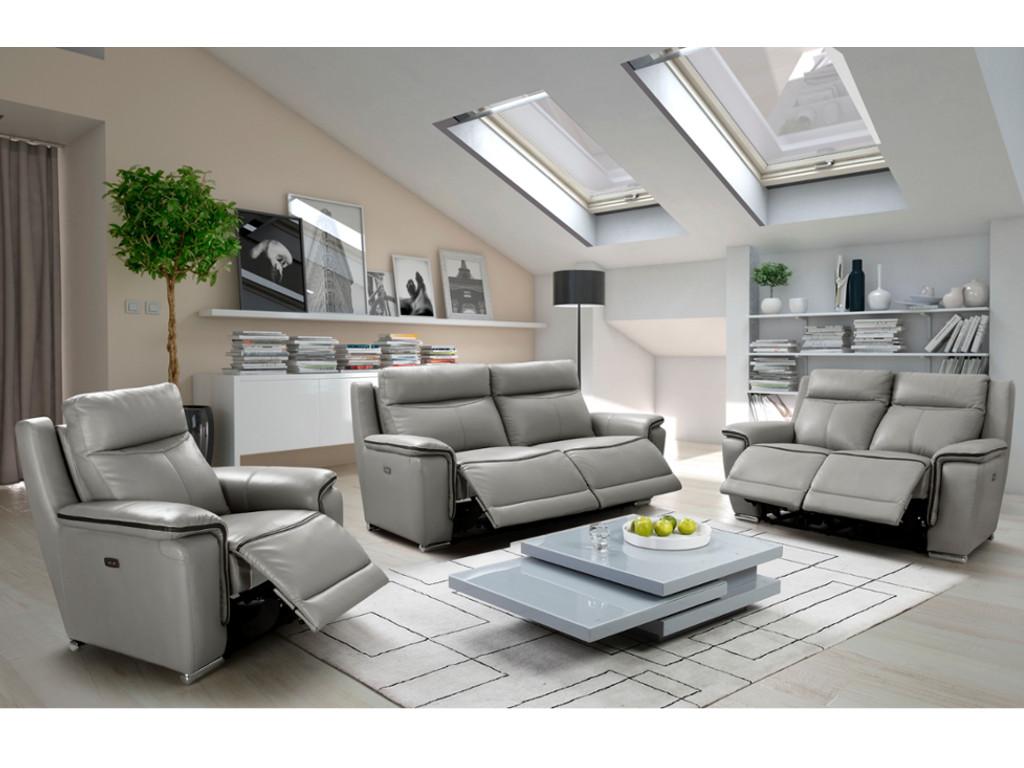 Canapé 3+2+1 places relax électrique PAOSA en cuir - Gris passepoil ...