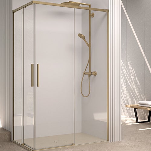 Mampara de Ducha Esquinera Fijo 2 + 2 Puerta Corredera 100x80 cm ...