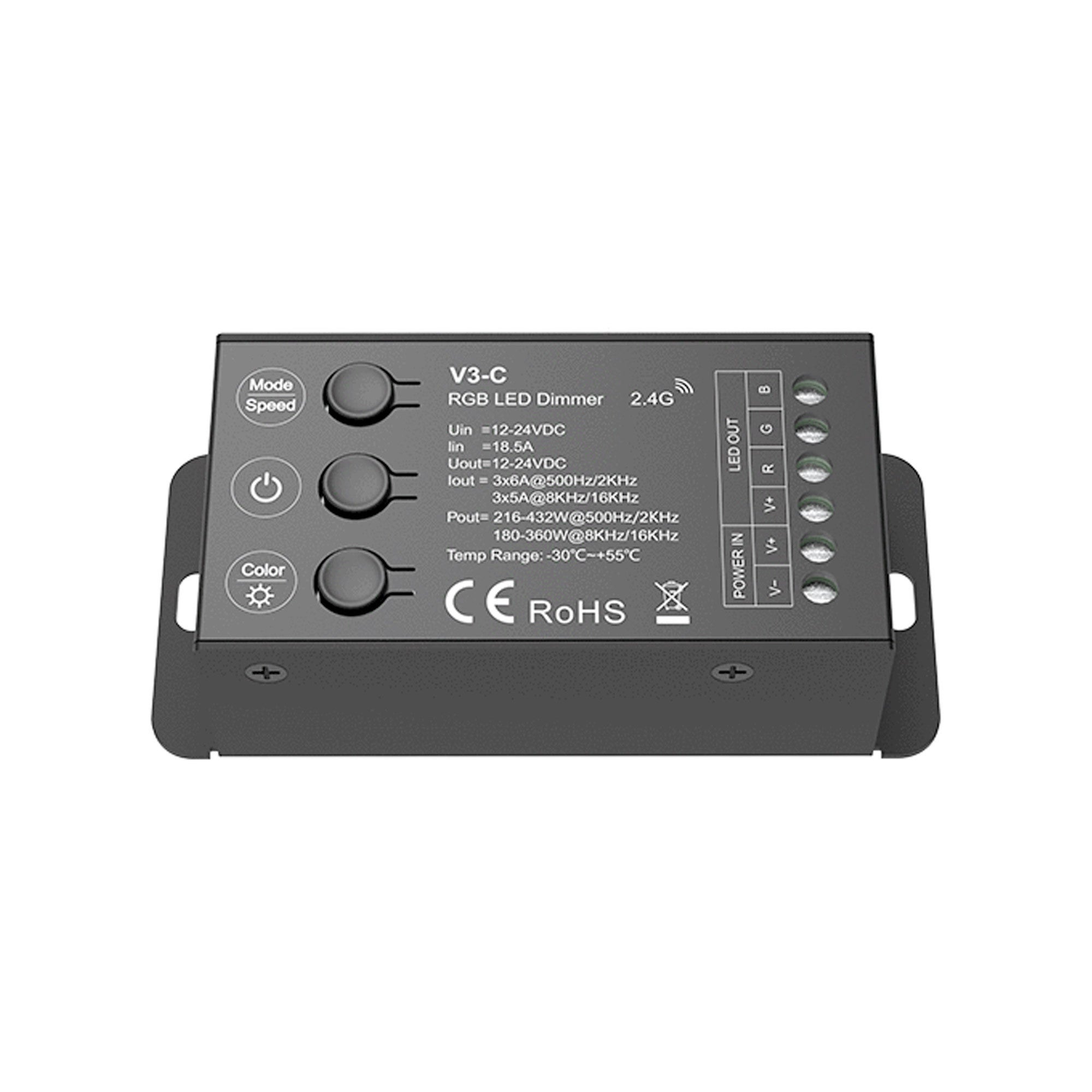 Controlador RGB 12-24V DC - 3 canales - Control por botones y RF 2.4GHz ...