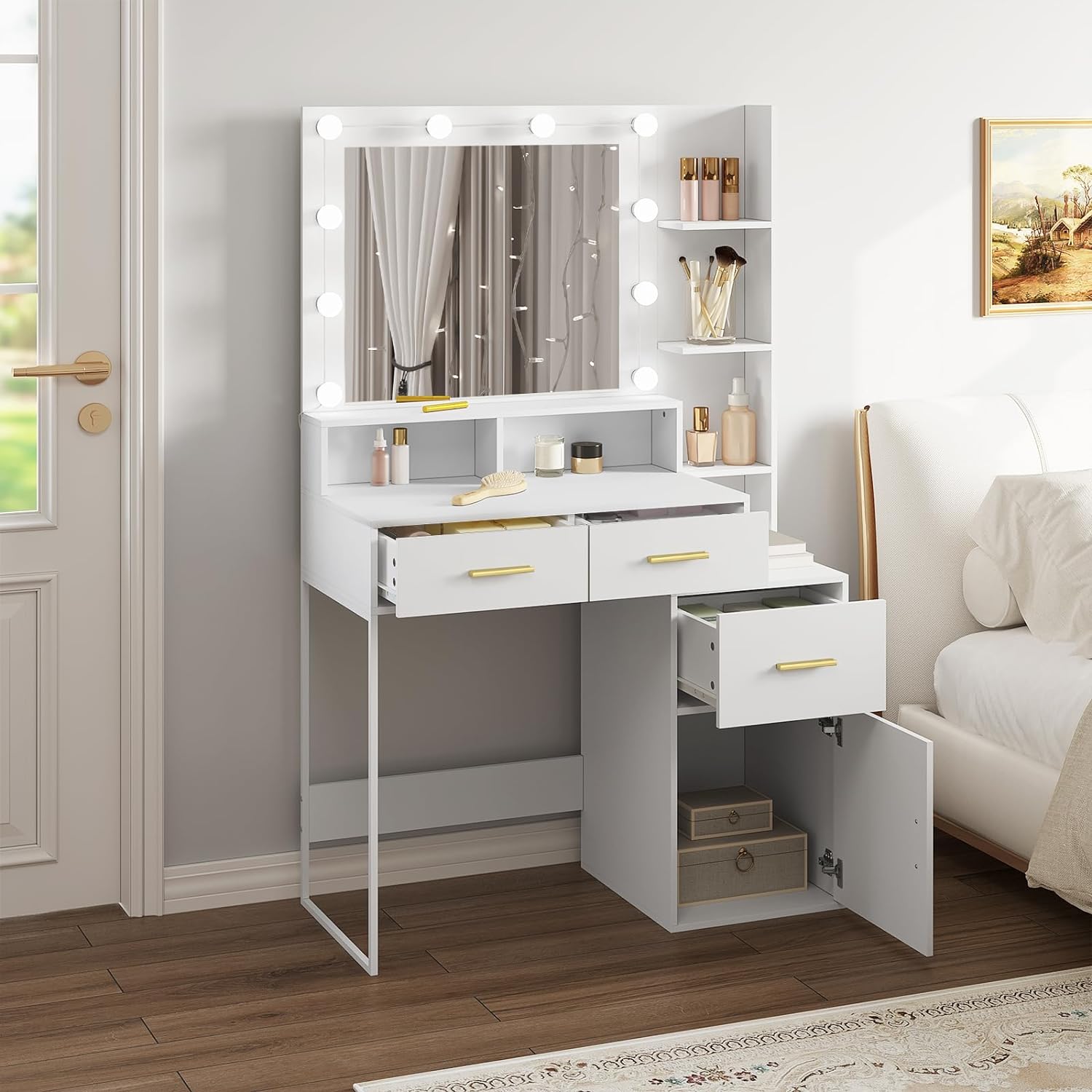 Coiffeuse avec Lumière LED et Miroir,39,5 x 90 x 143 cm,Table de ...