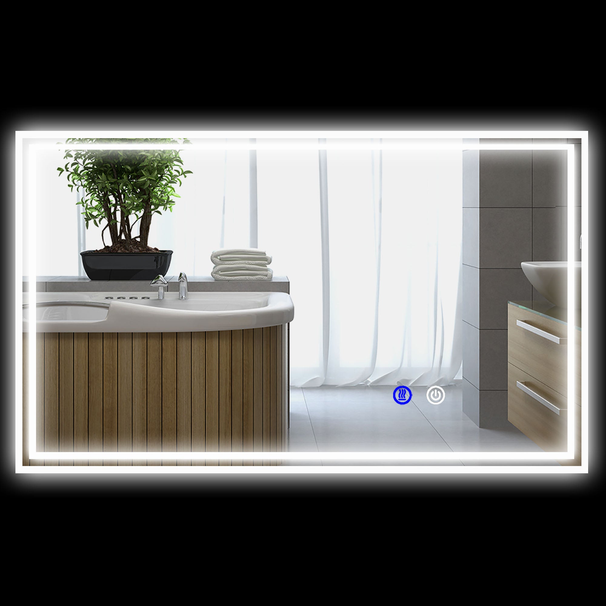 Miroir de salle de bain rectangulaire mural lumineux LED horizontal ou ...