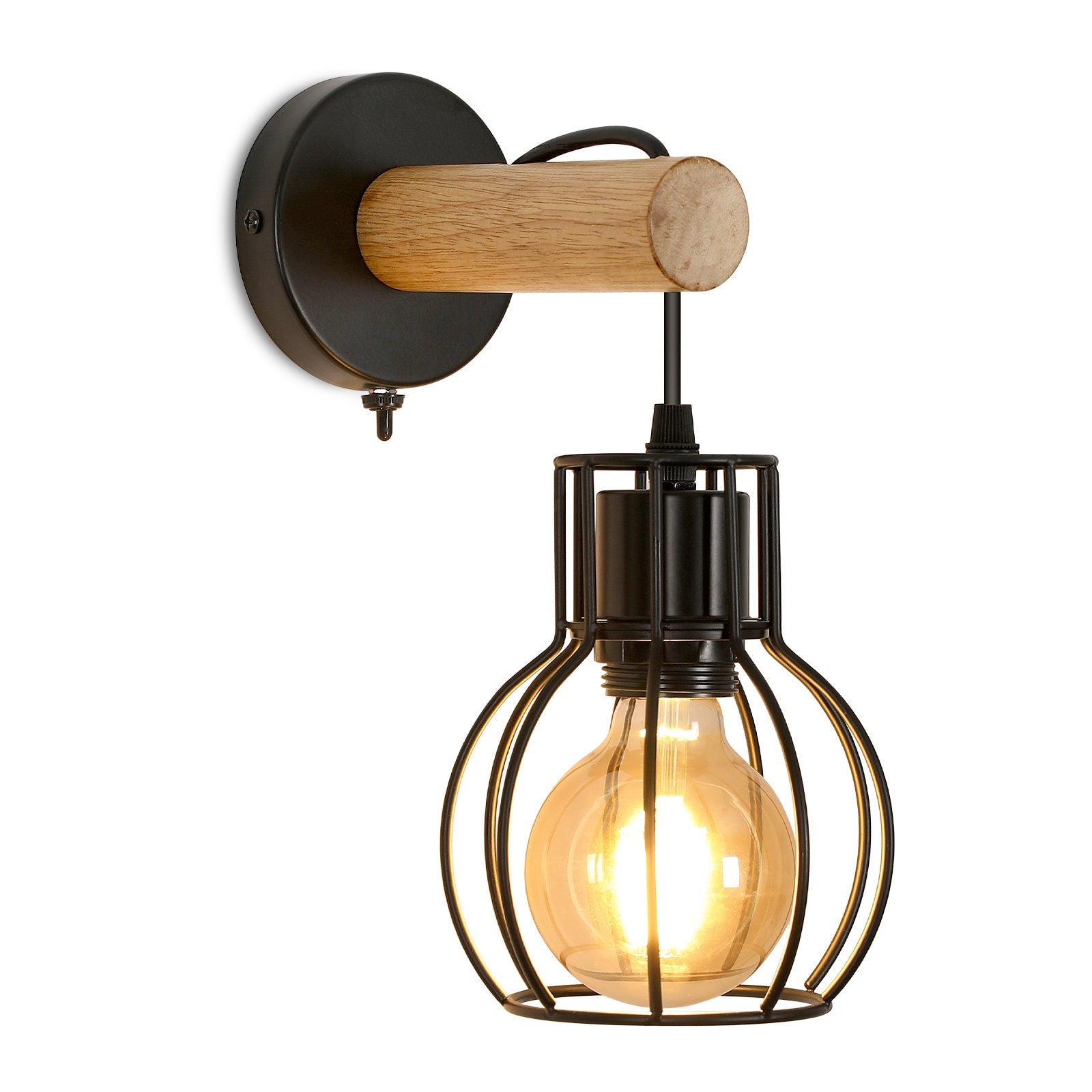 GOECO Applique Murale Rond Noir - en Métal - Avec Interrupteur E27 ...