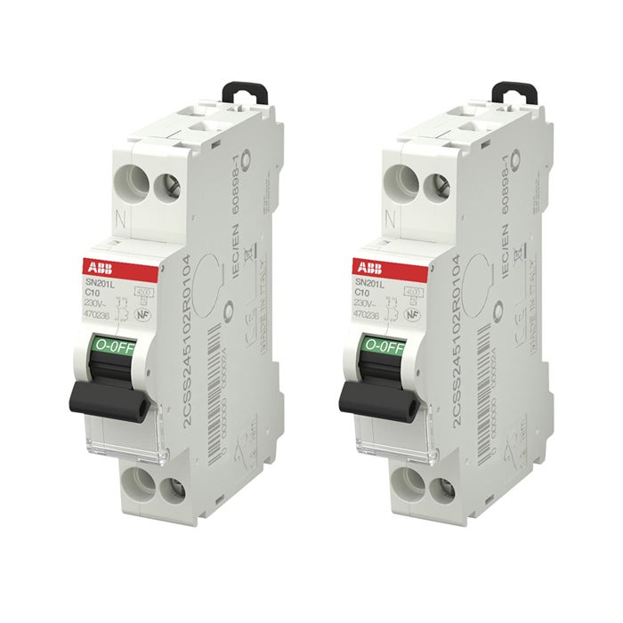 Disjoncteurs modulaires ABB, lot de 2, 10A, 4,5 kA, Ph+N, courbe C ...