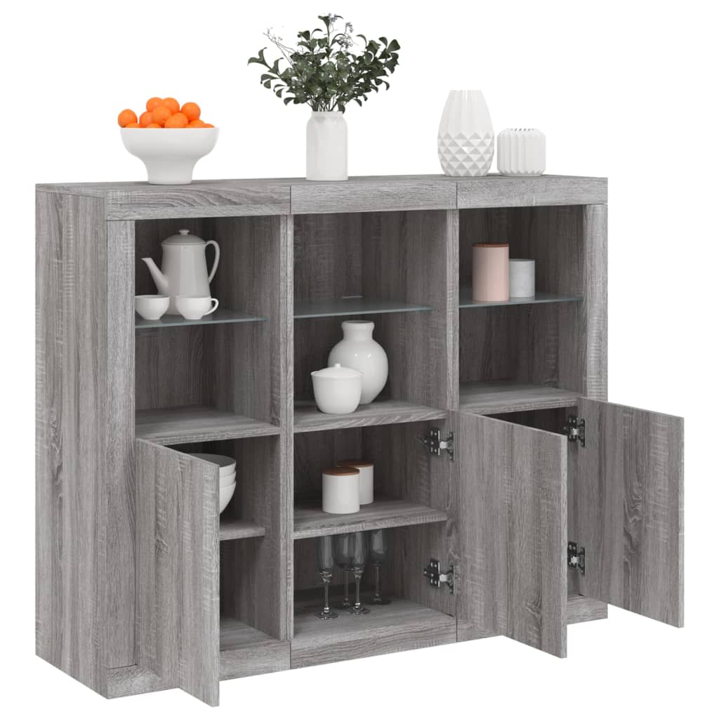 Buffets avec lumières LED 3 pcs sonoma gris bois d'ingénierie | Leroy ...