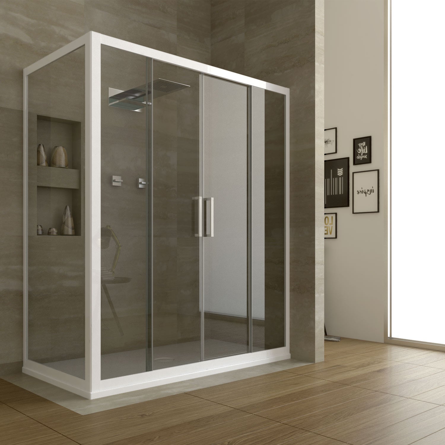 Cabine Douche en PVC 75x160 CM H200 Transparent mod. Star Profil Blanc ...