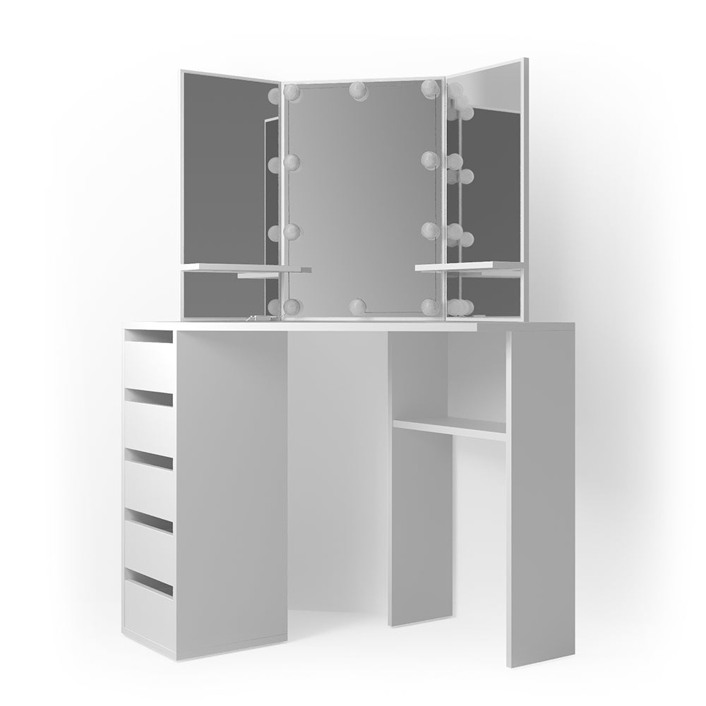 Vicco Tocador de esquina Arielle, Blanco, 110 cm con iluminación LED ...