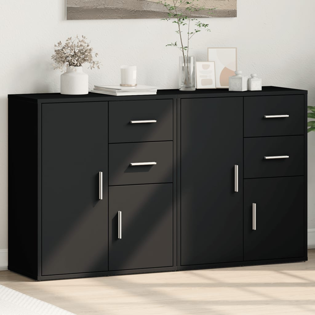 Buffets 2 pcs noir 60x31x70 cm bois d'ingénierie | Leroy Merlin