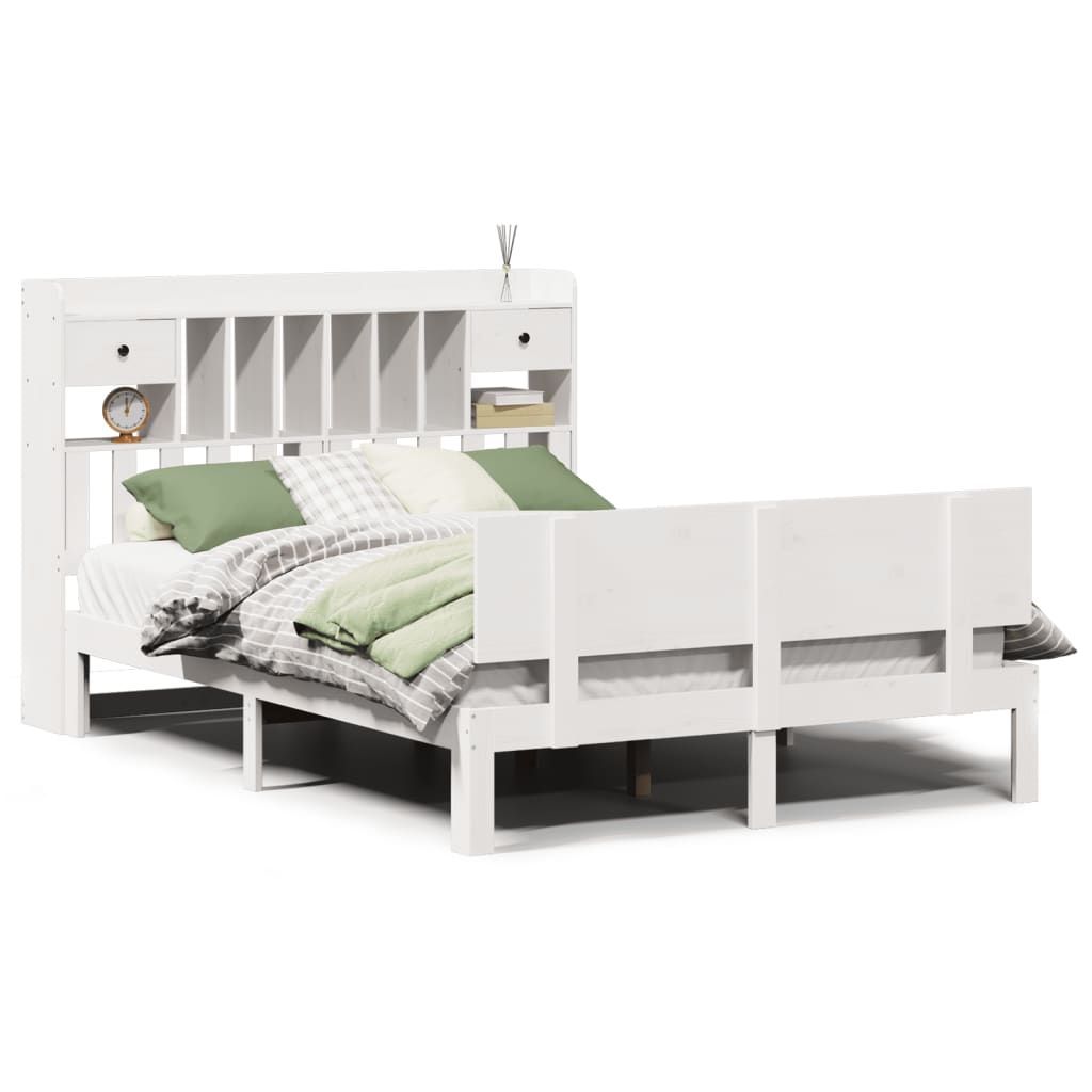 Lit Double | Lit Adulte | Lit bibliothèque sans matelas blanc 150x200 ...