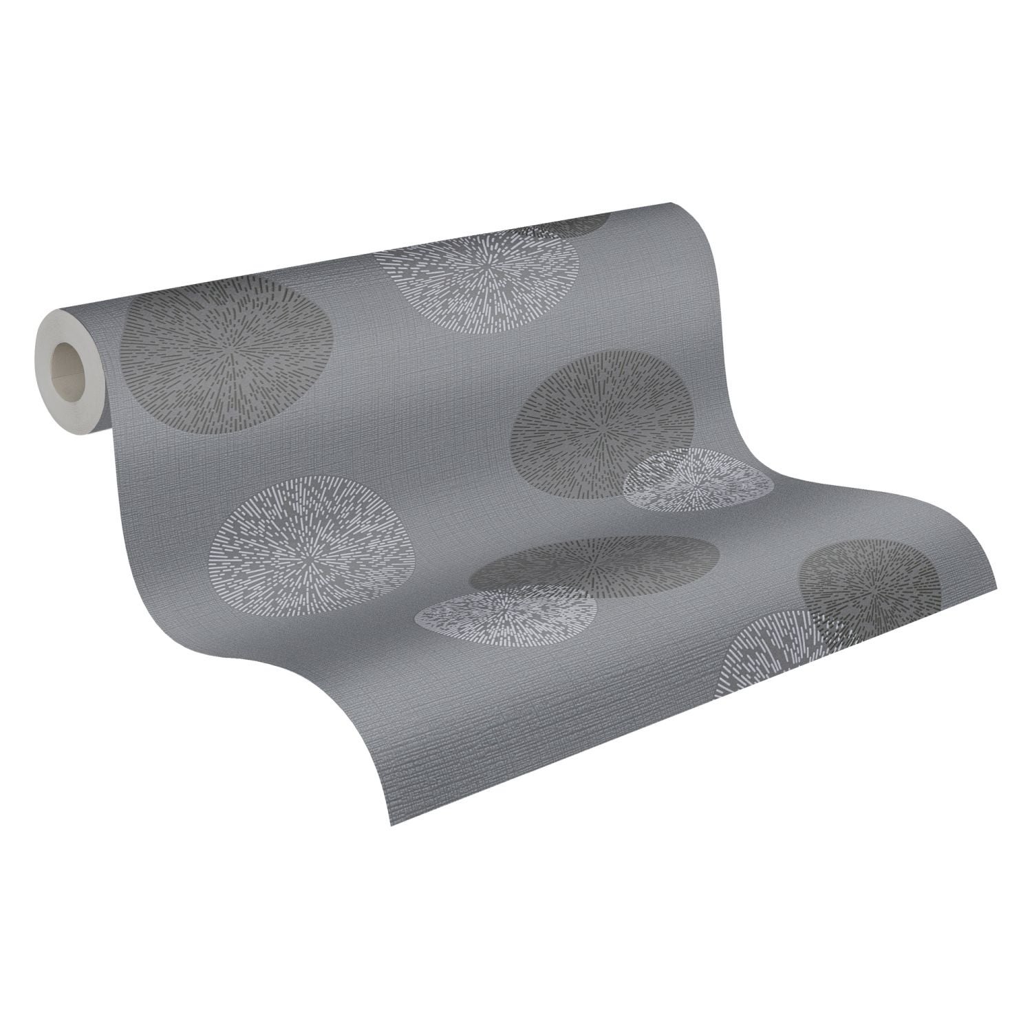 Papel pintado círcolos gráficos gris y gris carbón - 53 cm x 10,05 m ...