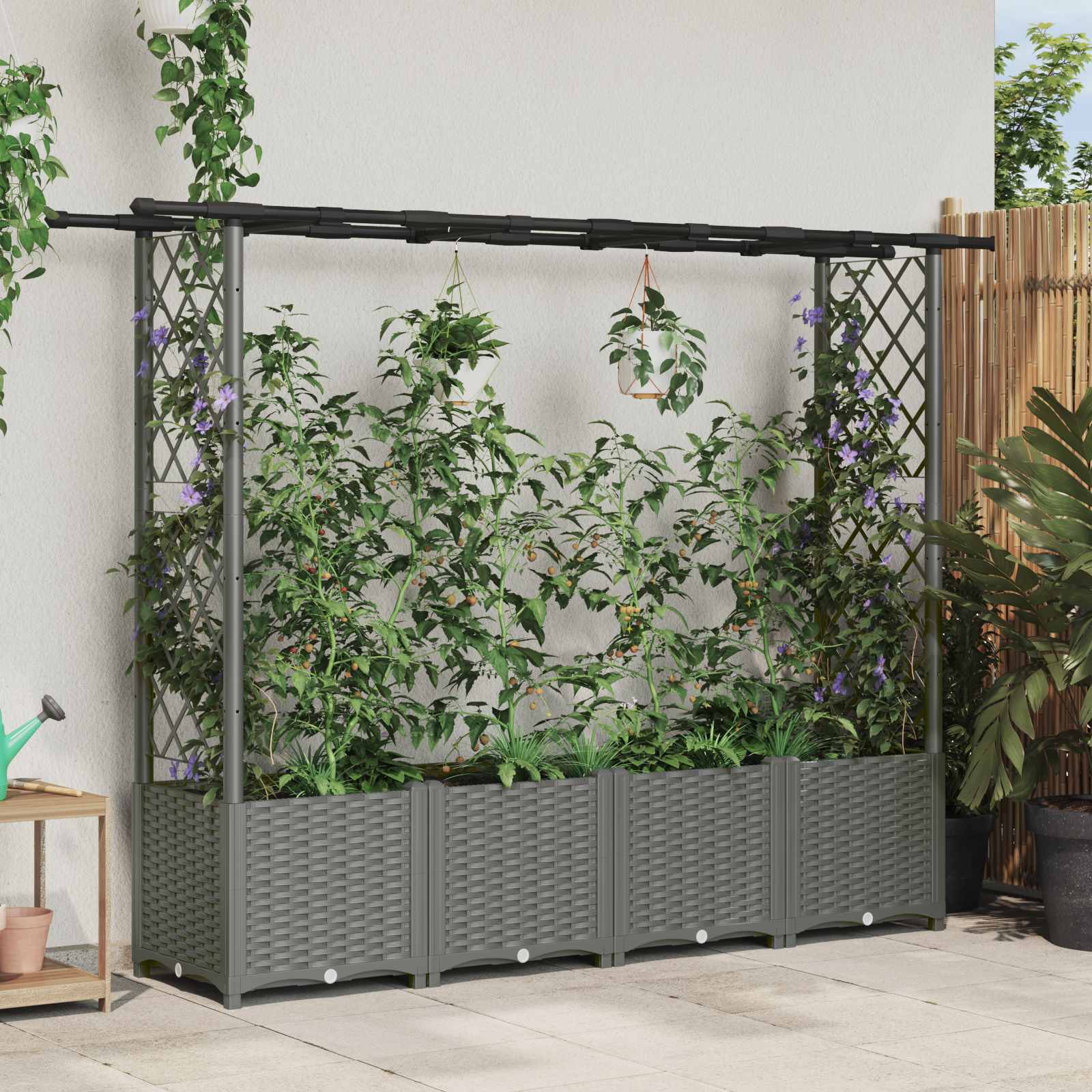 Cama elevada con trellis y techo Gris Claro 203 x 40 x 136 cm | Leroy ...