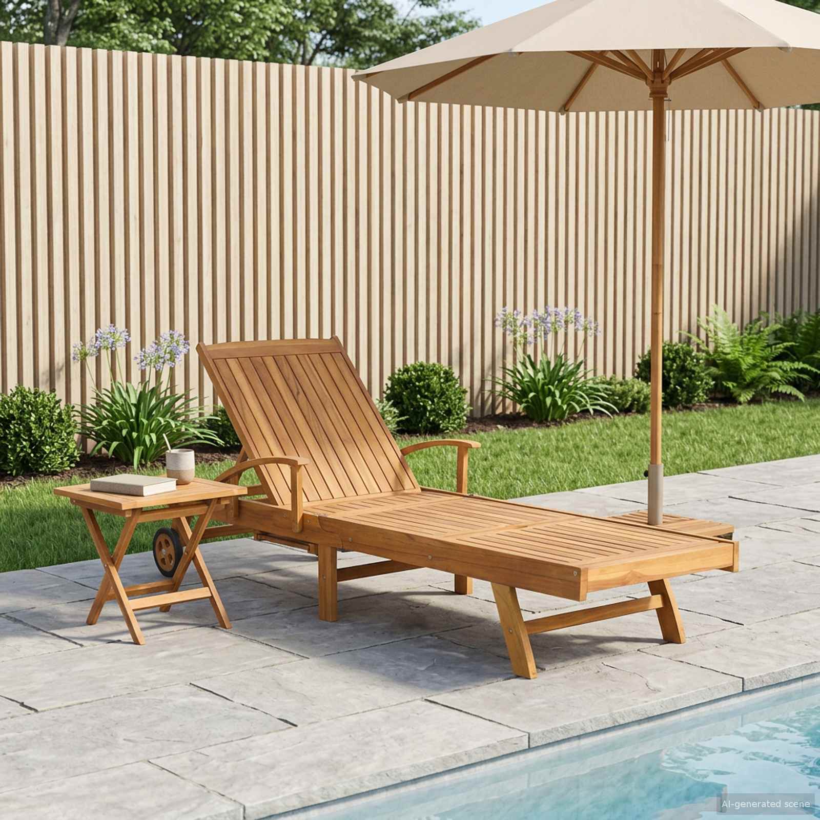 Tumbona con Mesa Madera de teca maciza Marrón | Leroy Merlin