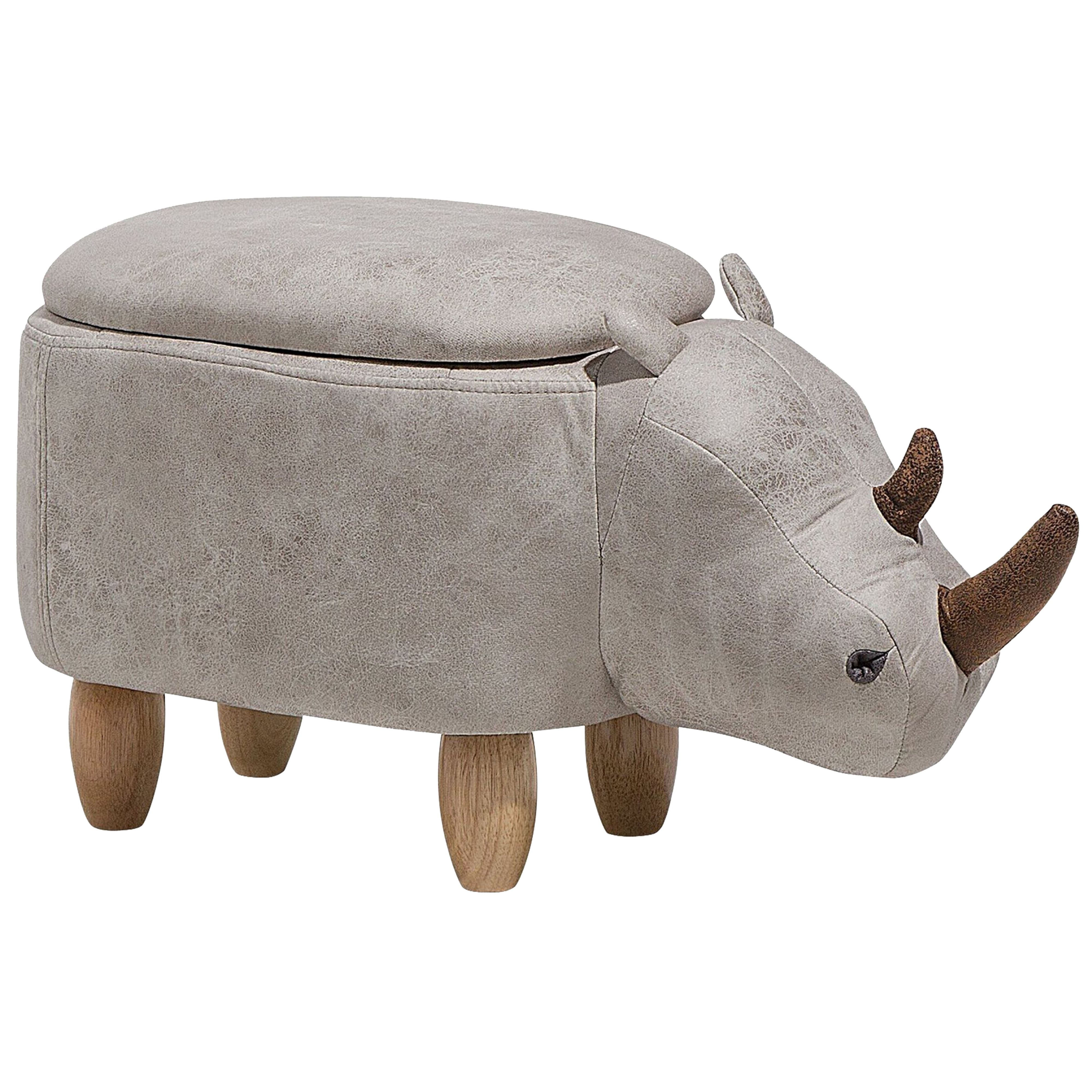 Beliani Puf animal con almacenaje RHINO Piel sintética Gris claro ...