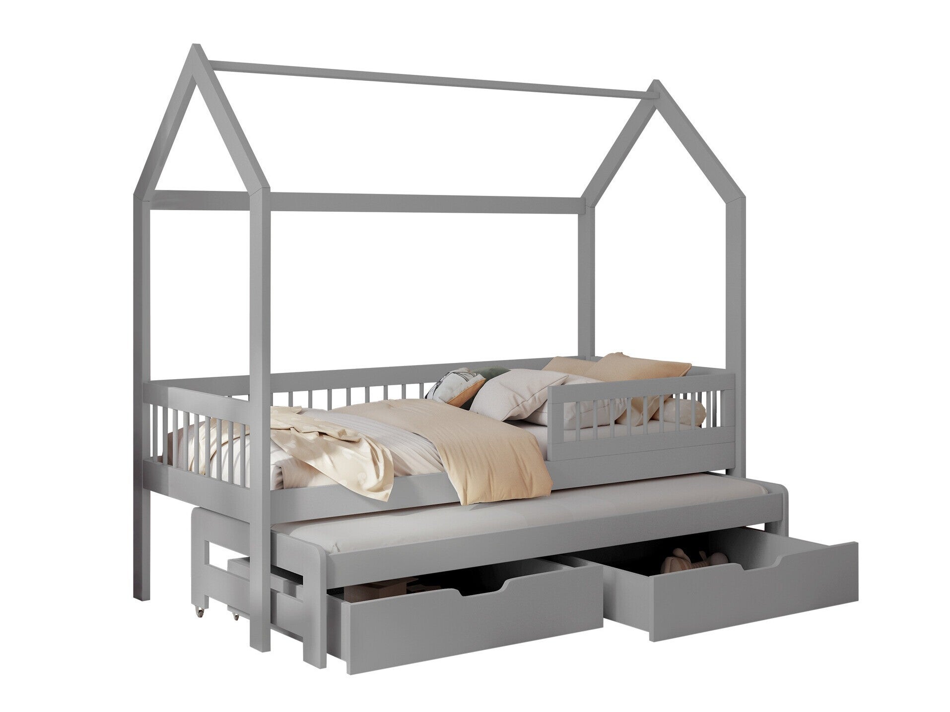 Lit Henderson 166, Lit simple avec lit gigogne, Gris, 80x170, 80x180 ...