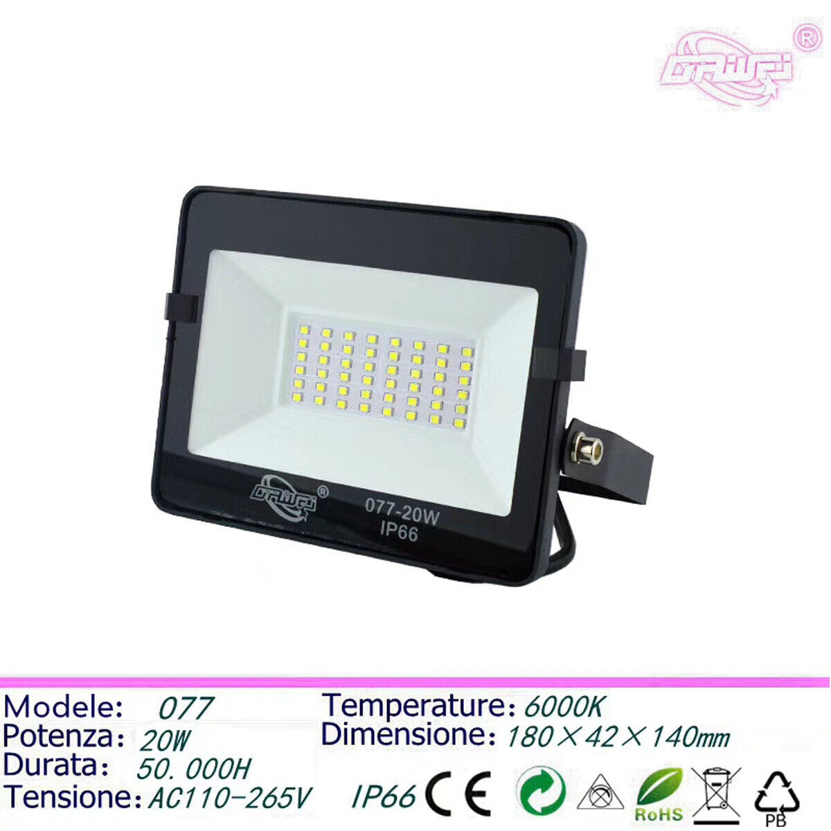 SPOT LED SMD EXTÉRIEUR IP66 20W 6000K BLANC FROID SLIM NOIR | Leroy Merlin