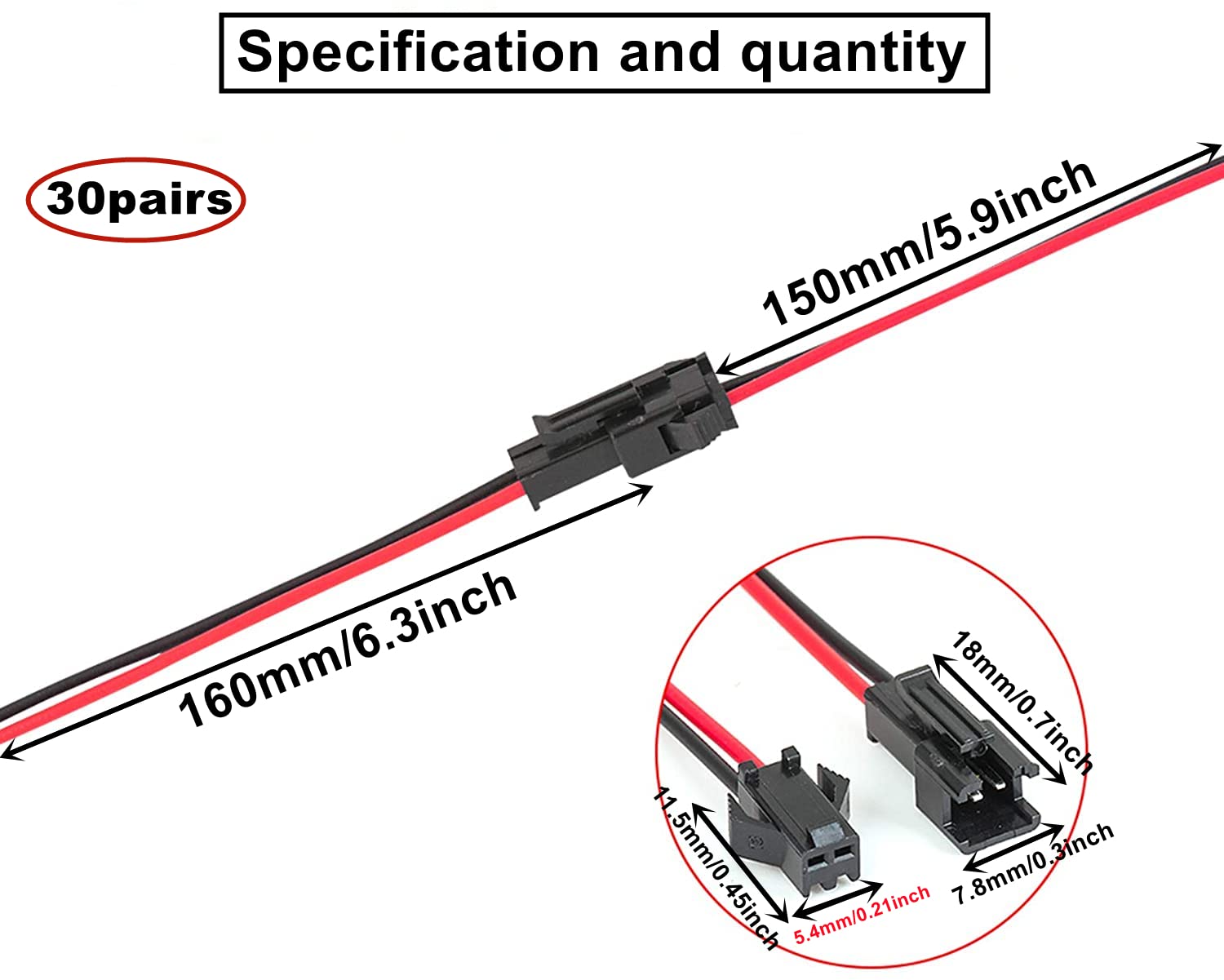22 AWG JST SM JST Connector 2 Pin Adaptateur de Connecteur Mâle et Femelle avec Câble de ...