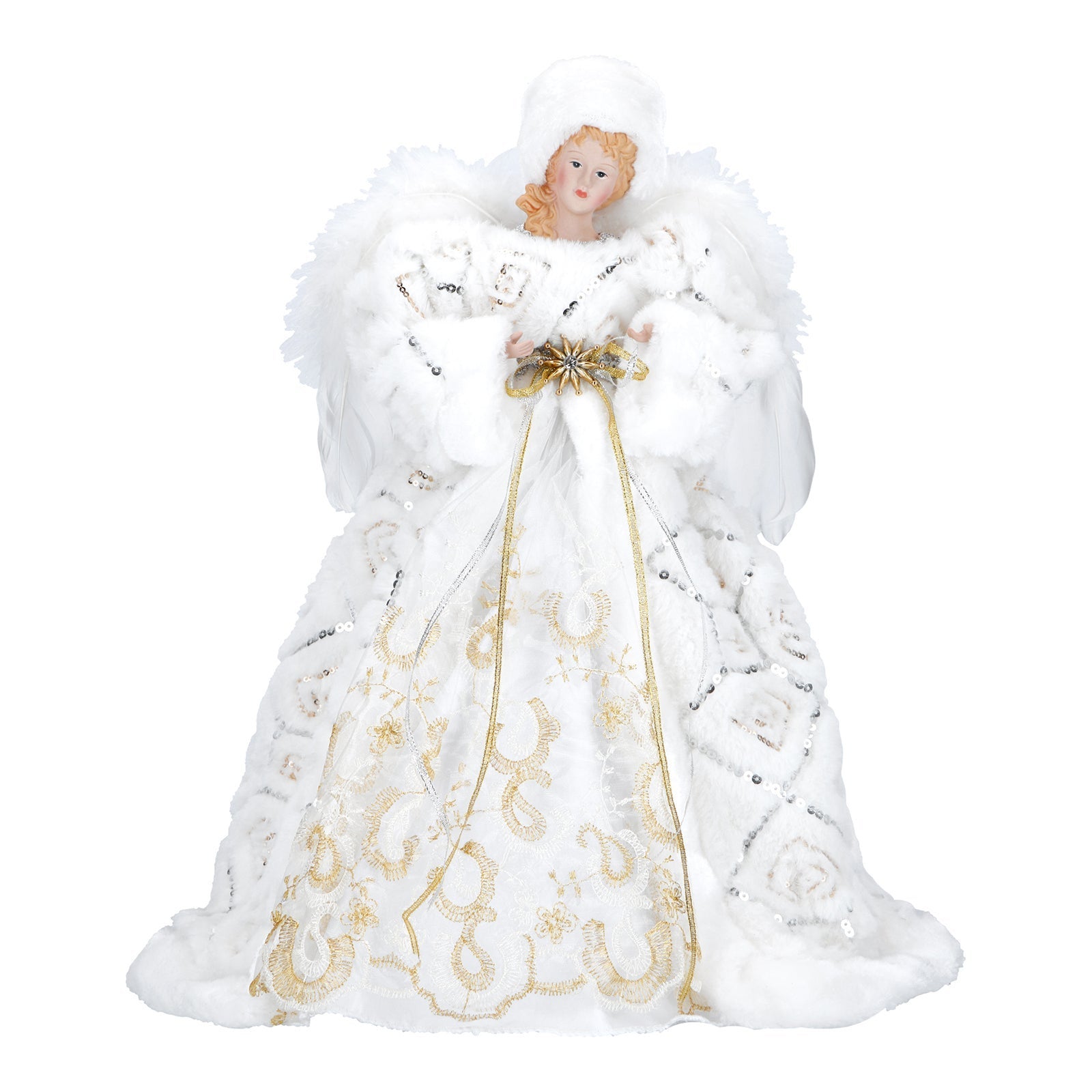 Estatua decorativa de ángel navideño blanco y dorado para belén h 42 cm ...