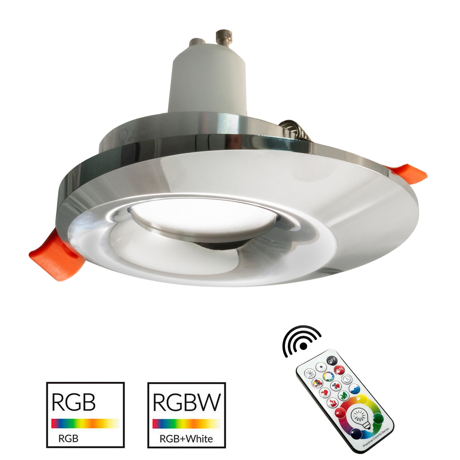 RGB GU10 Multicolor LED Chrome Spotlight Empotrable 65mm Efectos Luz de ...