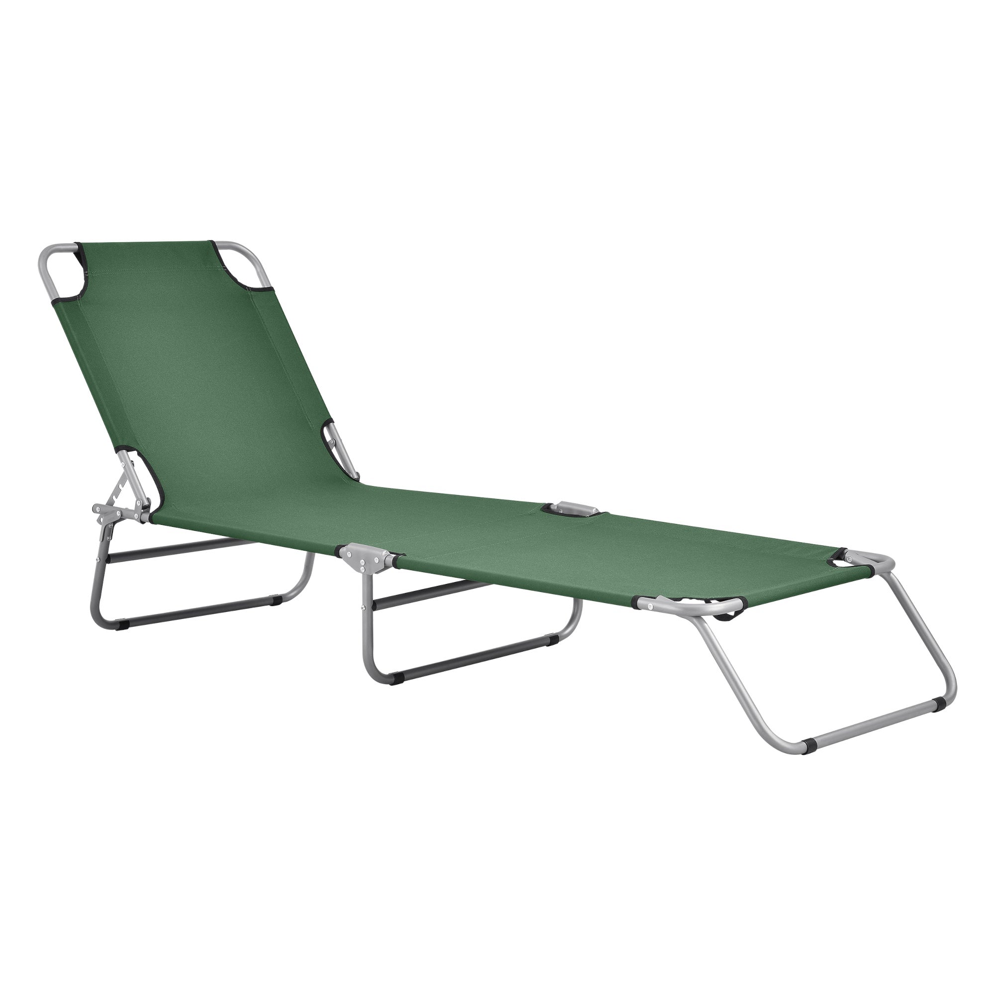 Transat bain de soleil inclinable acier polyester argenté mat vert ...