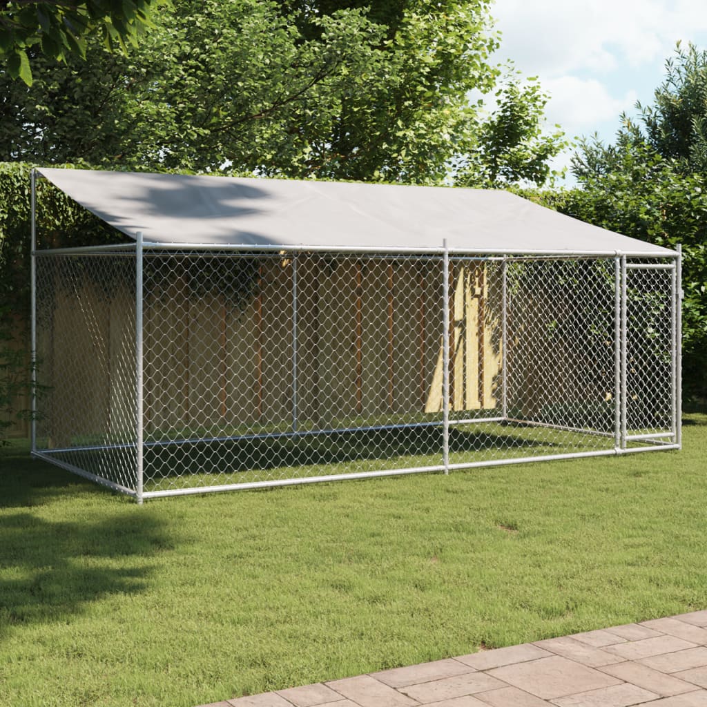 Jaula para perros con techo y puerta gris 4x2x2 m acero galvanizado ...