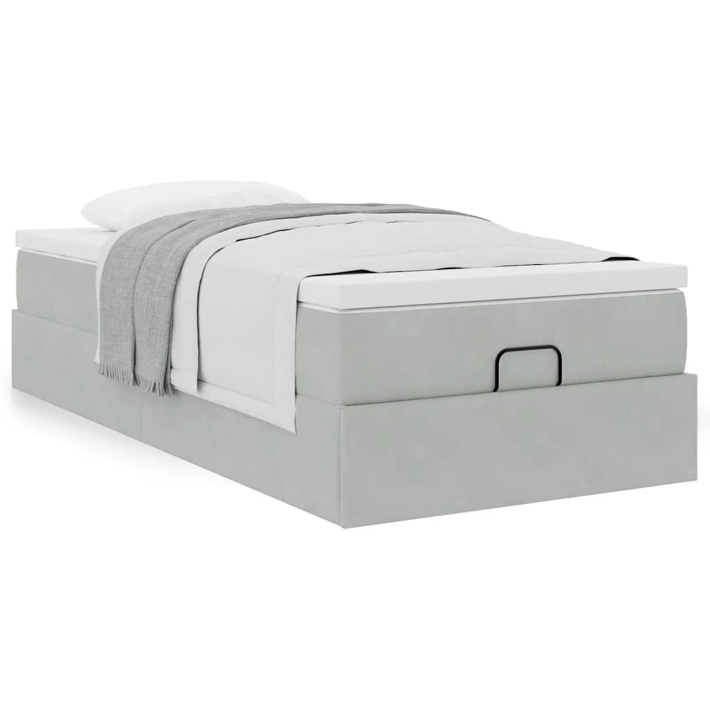 Lit simple | Lit adulte | Cadre de lit ottoman et matelas gris clair ...