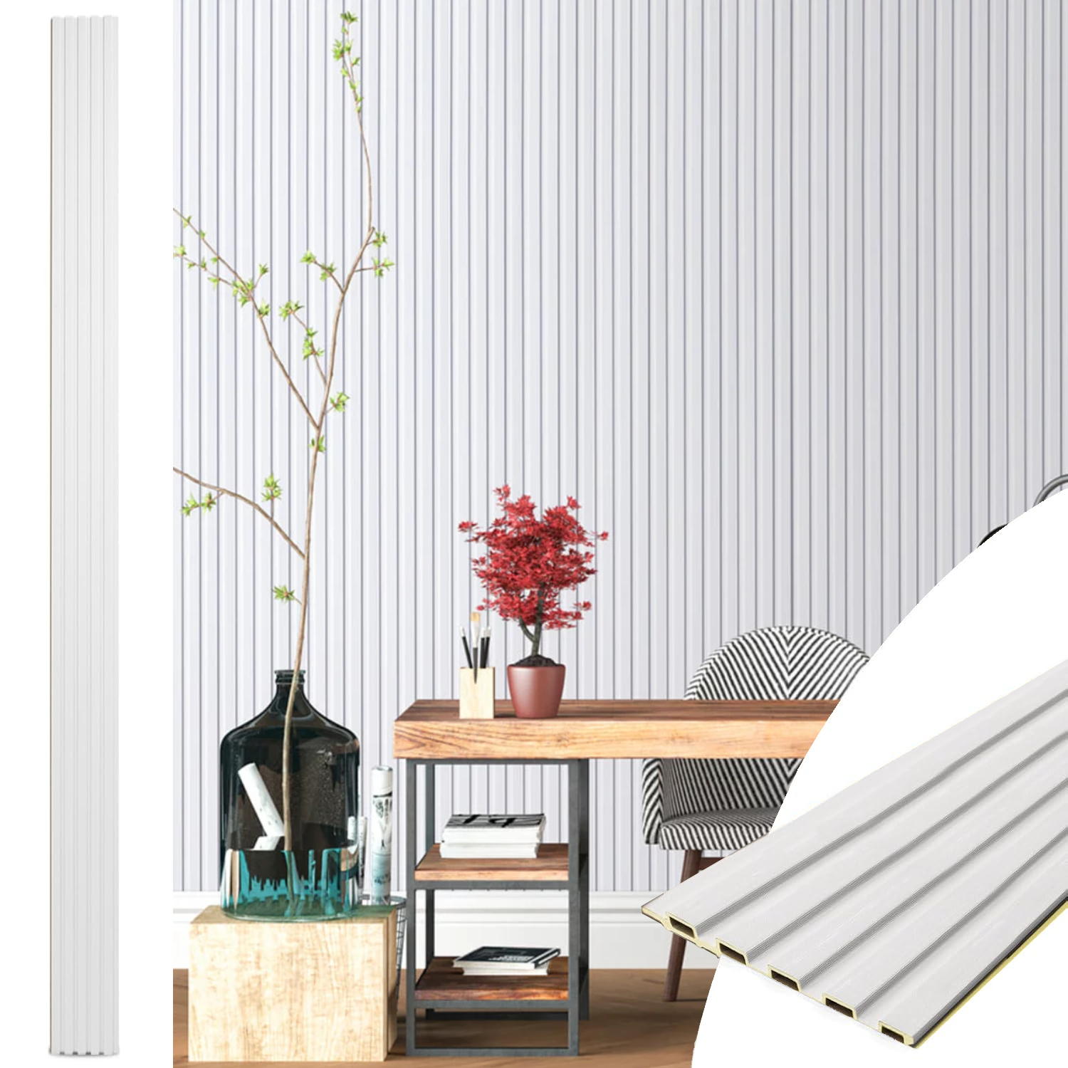 Panel Decorativo 3D de Pared 290 x 15 cm, Blanco, Revestimiento de ...