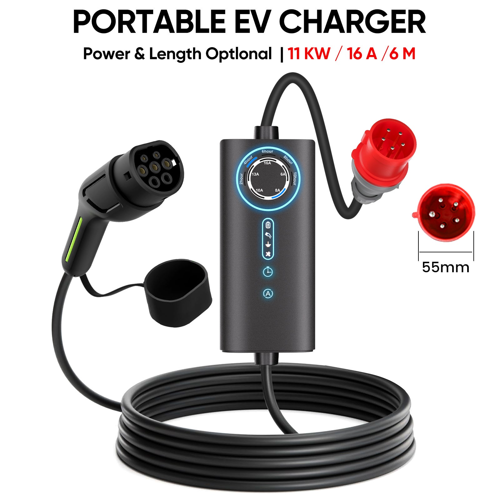 Câble de recharge pour voiture électrique, 6 mètres, 11 kW, triphasé ...