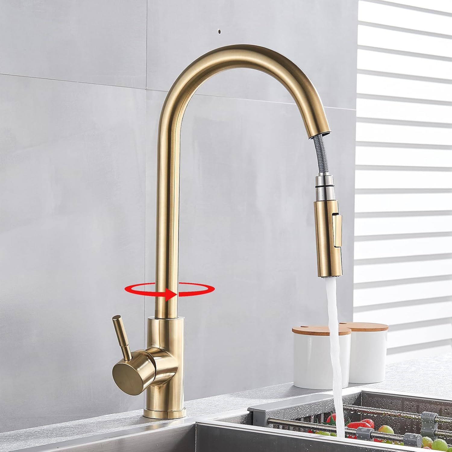 Robinet Cuisine Amovible, 2 Fonctions, 360° Pivotant, Mitigeur Doré ...