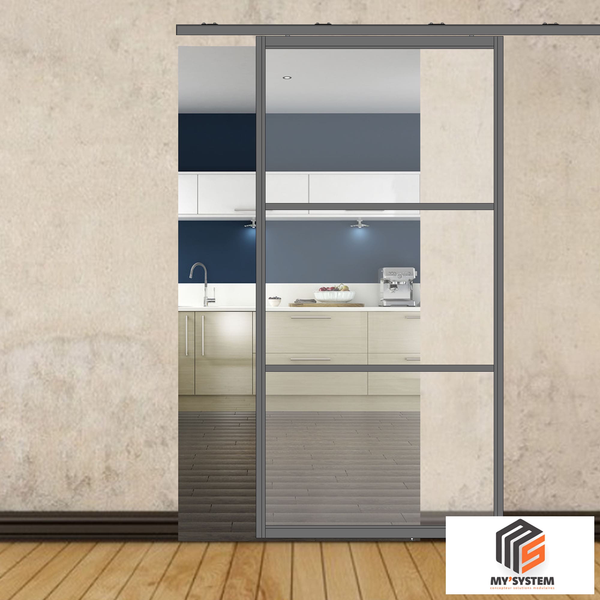 PORTE SIMPLE COULISSANTE DROITE H2088 - L1067 mm - 3 VERRES HORIZONTAUX ...