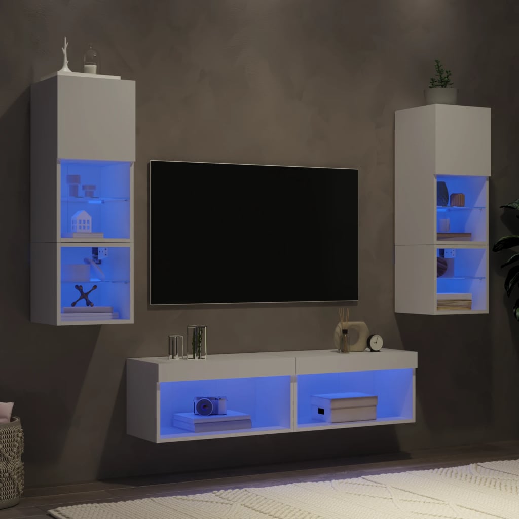 Muebles de pared para TV con LED 6 piezas de madera contrachapada ...