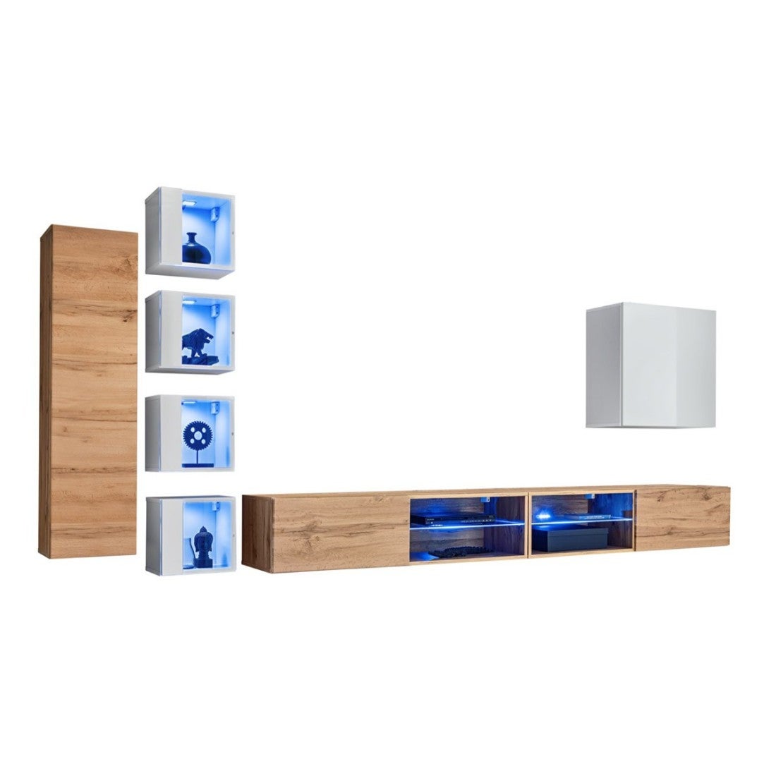Set mobili da soggiorno SWITCH XXVI – Rovere e bianco – LED integrati ...