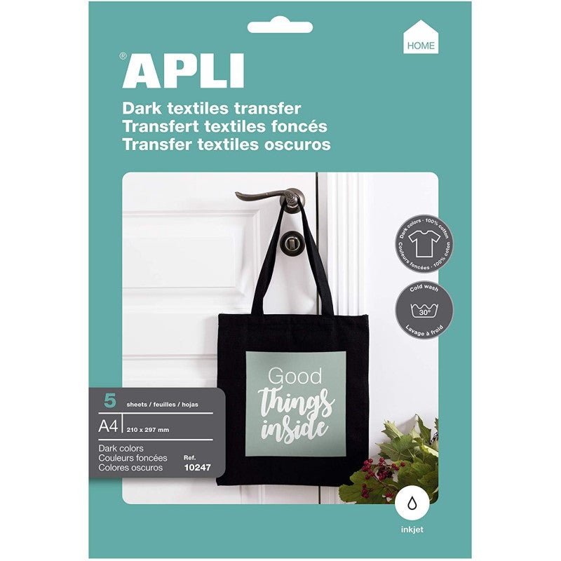 Papier Transfert Textile Couleur - A4 - 5 Feuilles - Apli | Leroy Merlin