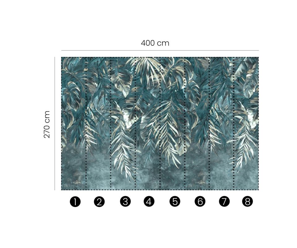 Papel pintado hojas de la selva tropical azul agrisado - 400 x 270 cm ...