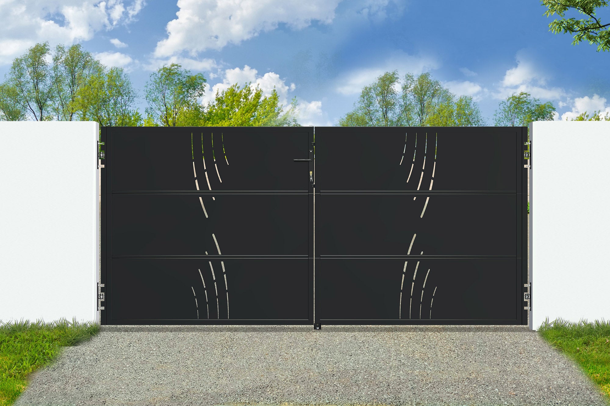 Portail battant acier 3m NALI VELETA H.160cm noir + Portillon H.160cm ...