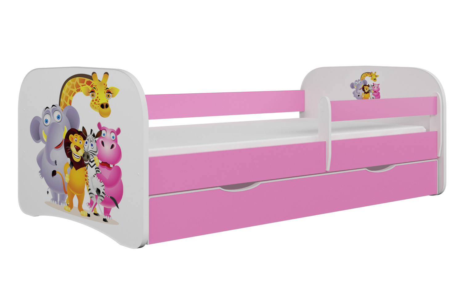 Cama infantil Zoo rosa con somieres y barrera de seguridad extraíble Drimy-Ropa de cama 70x140 ...